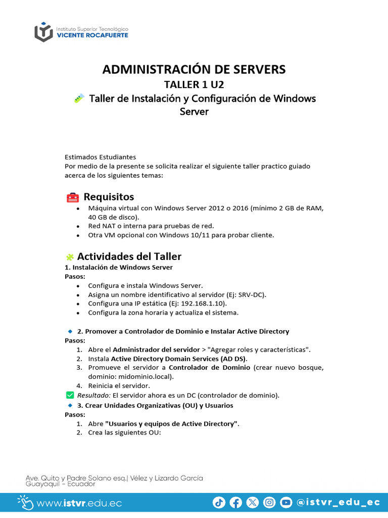 Taller 1 U2 Adm-Servers 2025-1 | PDF | Directorio Activo | Servidor ...