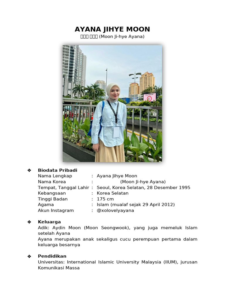 Biodata Ayana Jihye Moon | PDF