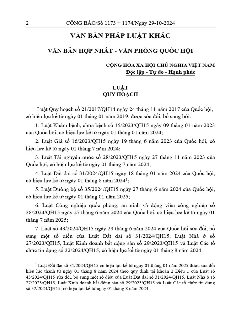 VBHN 17 2024 VBHN VPQH Luat Quy Hoach | PDF