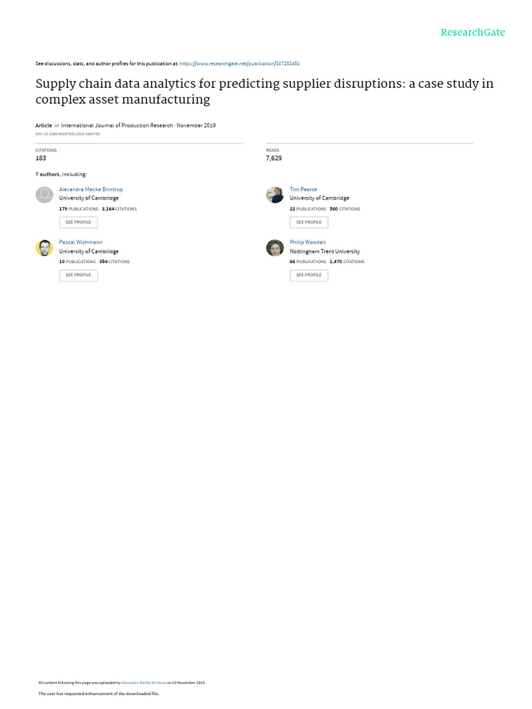 Supply Chain Data Analytics For Predicting Supplier Disruptions: A Case Study in Complex Asset ...