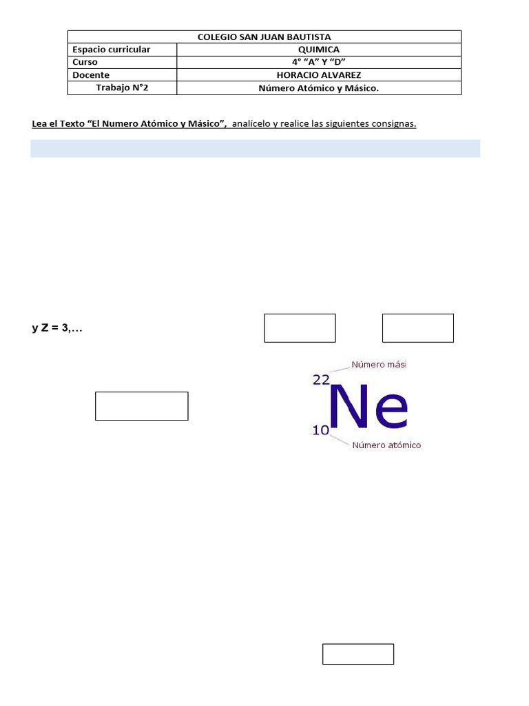 GUIA N°2 NUMERO ATOMICO y MASICO | PDF | Protón | Átomos