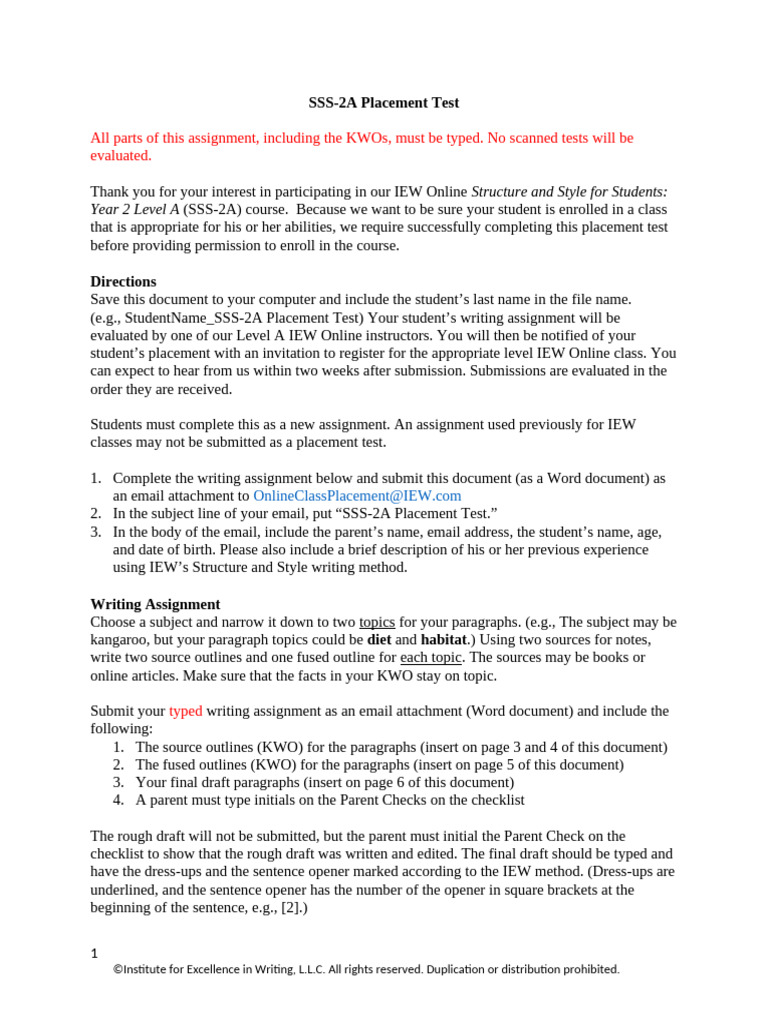 Year 2 Placement Test Instructions | PDF | Adverb | Language Mechanics
