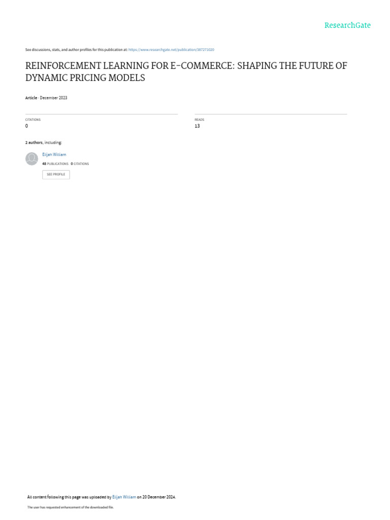 Reinforcement Learning Fore | PDF | Pricing | E Commerce