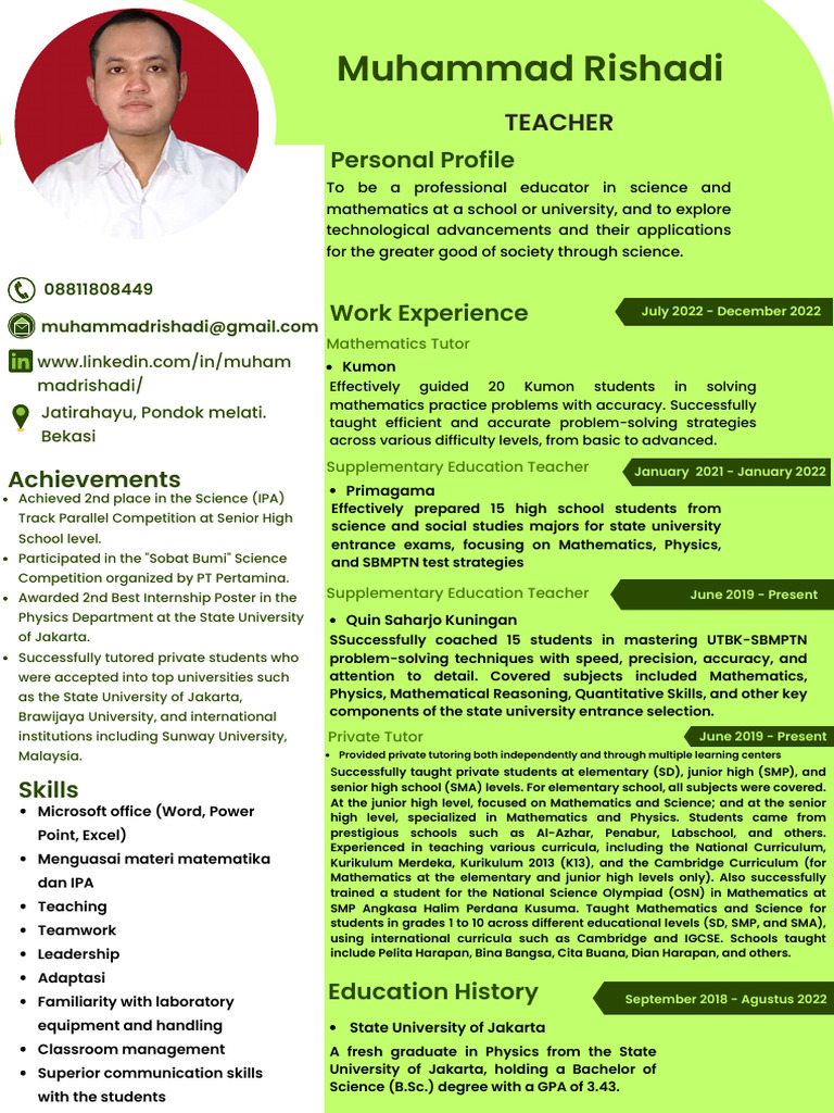 CV - Muhammad Rishadi - Teacher - 2025 | PDF | Curriculum | Learning