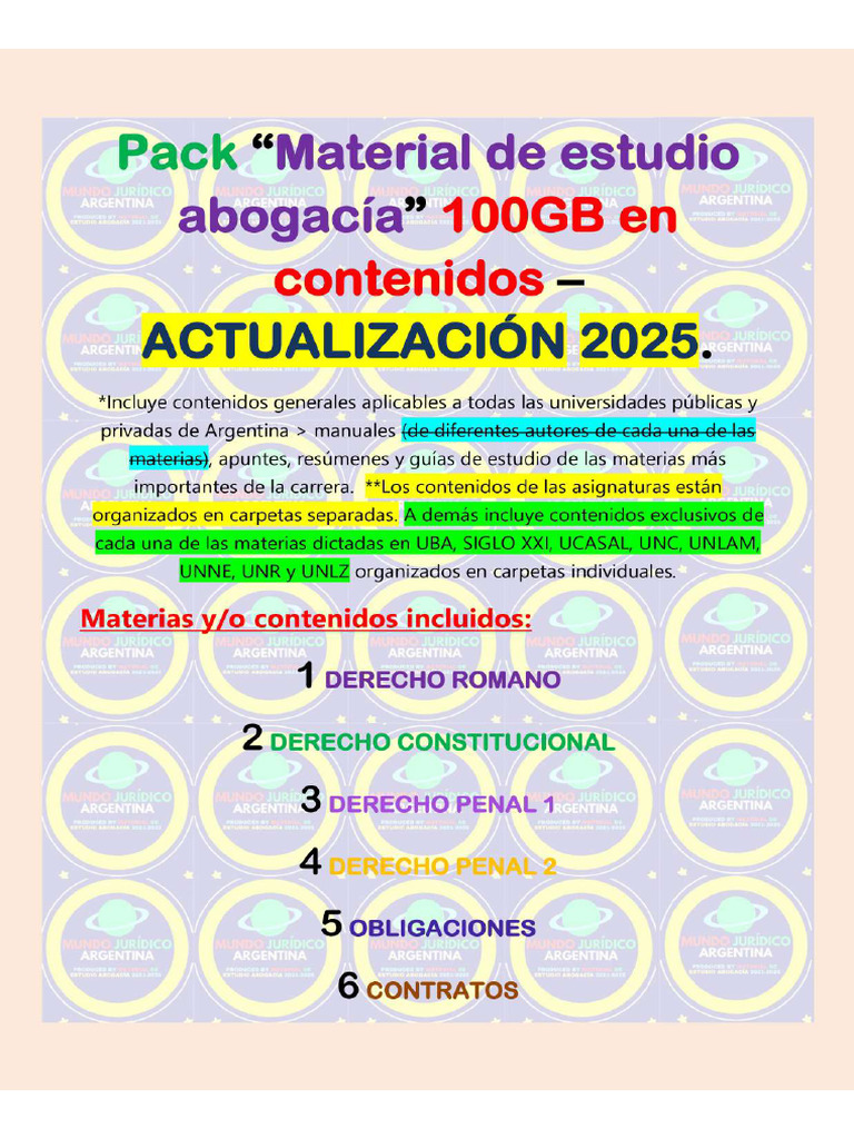 Detalle de Materias PDF - Pack Material de Estudio Abogacia (2025) | PDF