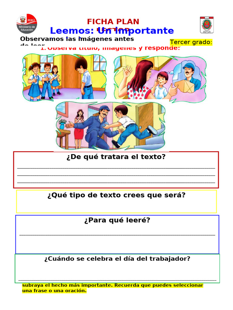 Ficha Plan Lector- Un Importante Trabajo (2) | PDF