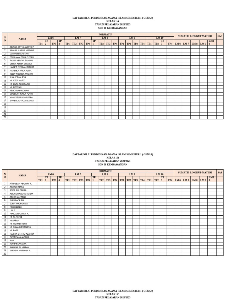 Format Nilai Pai (Kumer) | PDF