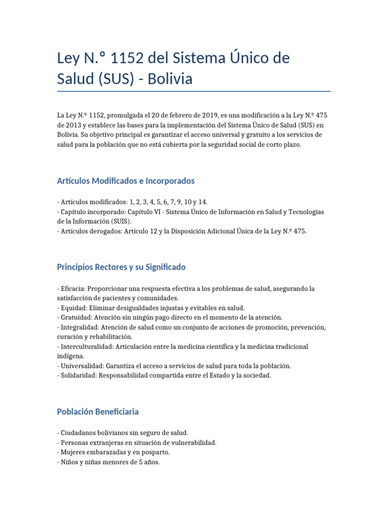 Ley 1152 SUS Bolivia Actualizado | PDF | Hospital | Ministerio (Departamento de Gobierno)