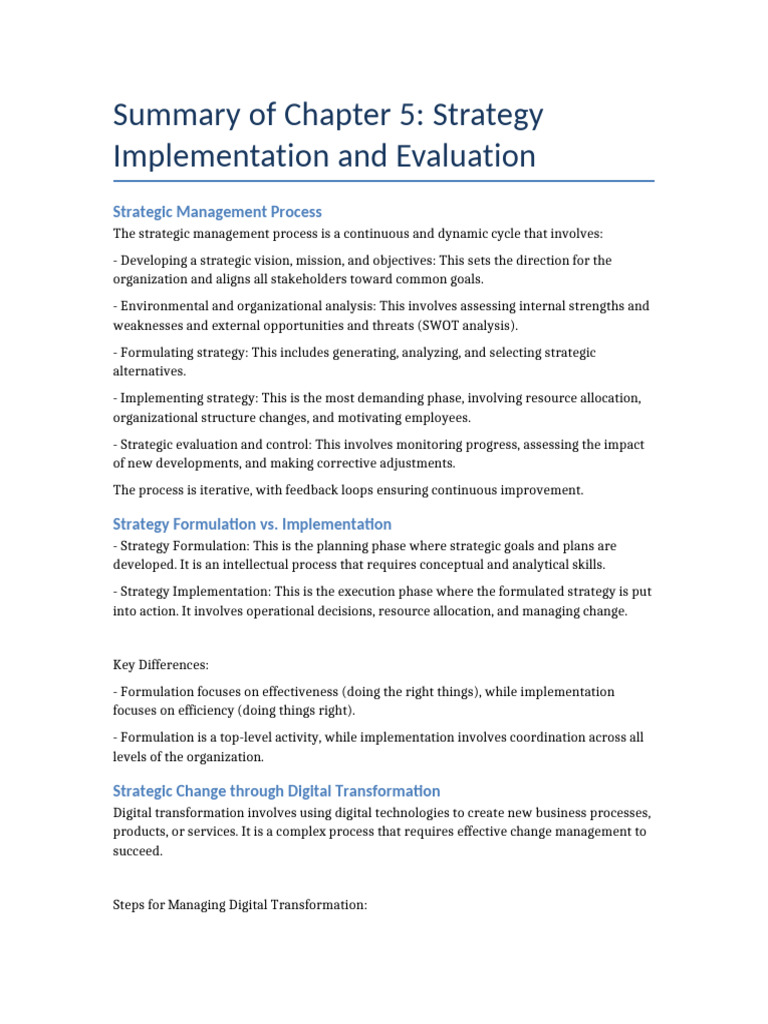 Strategy Implementation and Evaluation | PDF | Strategic Management | Goal