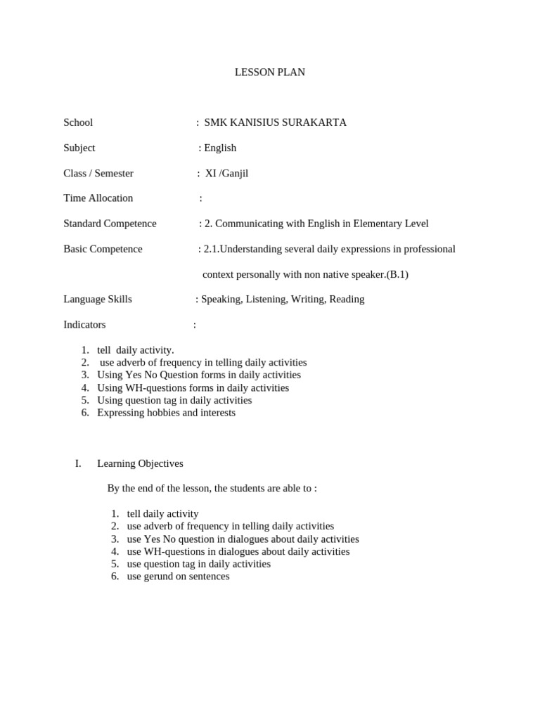 English Lesson Plan on Gerunds | PDF | Subject (Grammar) | Linguistic ...
