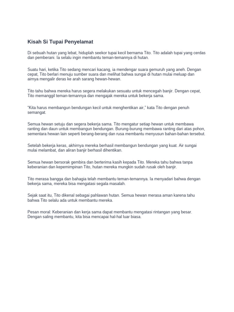 Kisah Si Tupai Penyelamat | PDF