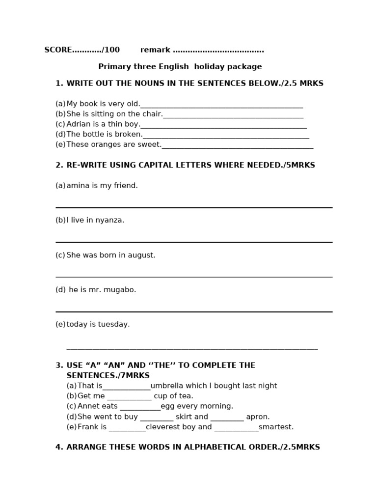 Primary Three English Holiday Package | PDF