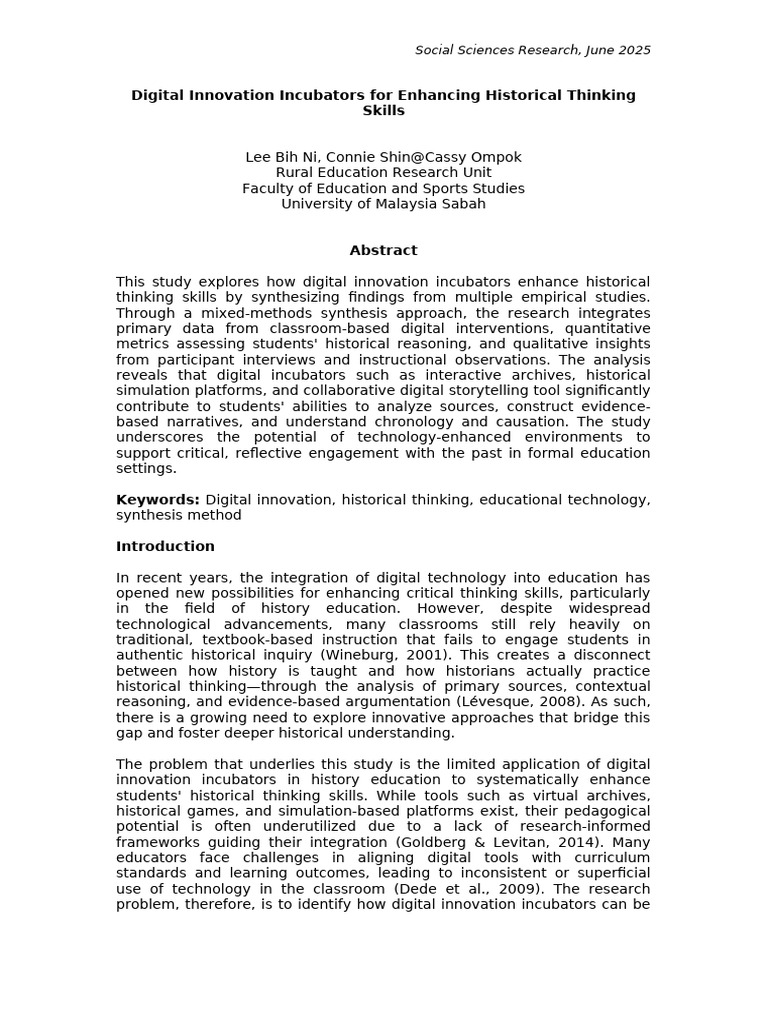 Digital Innovation Incubators for Enhancing Historical Thinking Skills ...