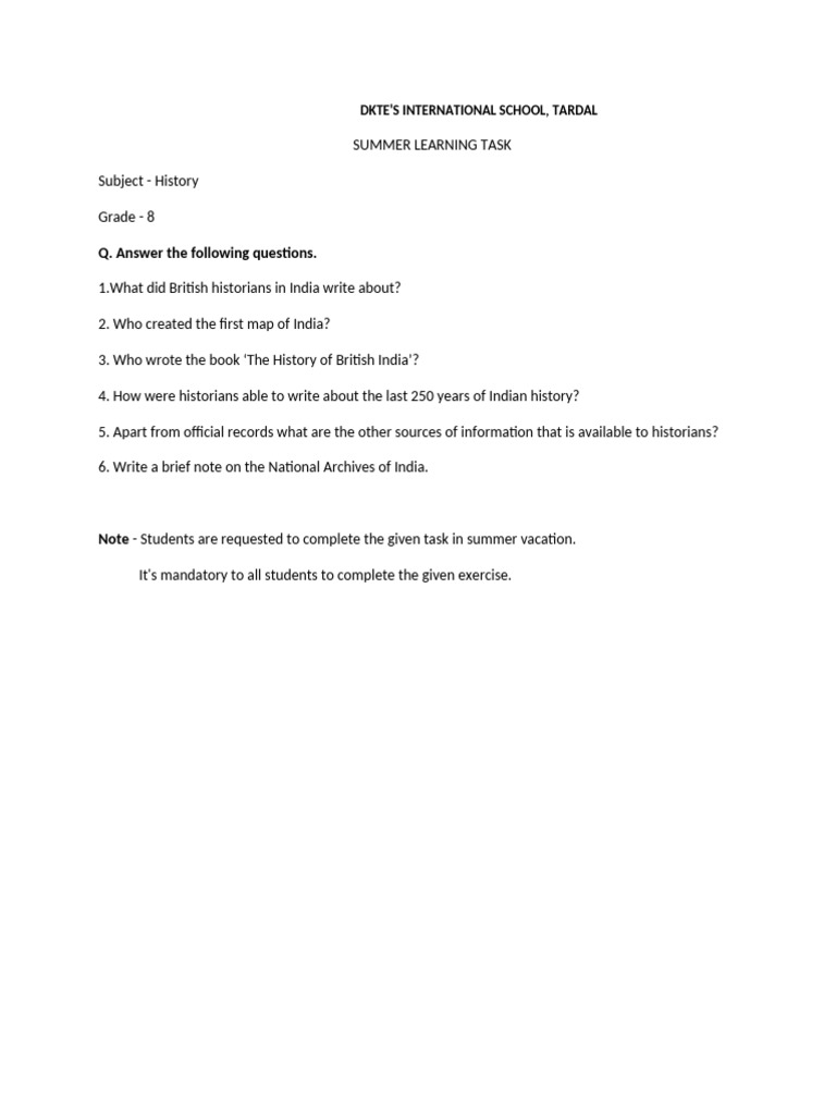 Summer Learning Task ..Grade 8 | PDF