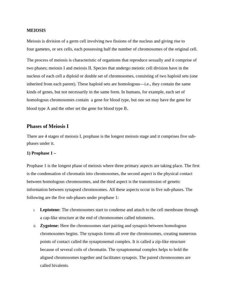 Understanding Meiosis and Gametogenesis | PDF | Meiosis | Dominance ...