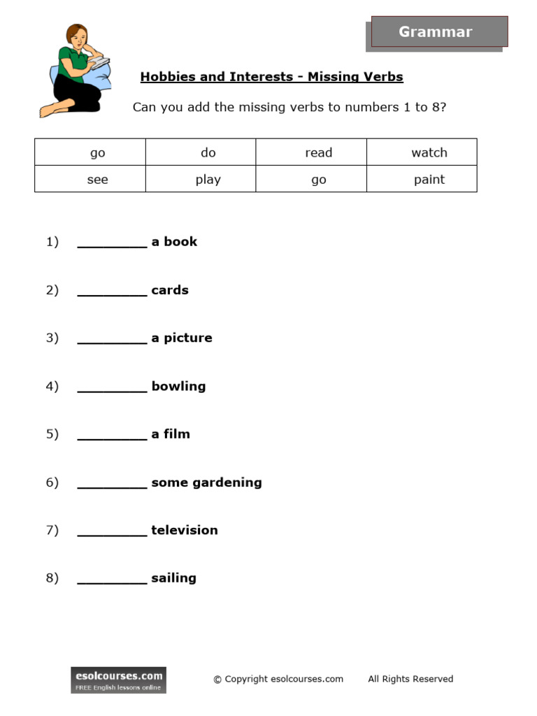 Hobbies Missing Verbs Secured | PDF