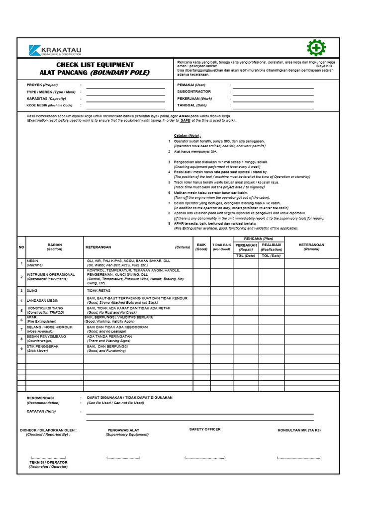 Form Check List Alat - Wash Borring | PDF