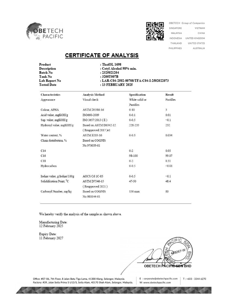 Cetyl TL - C1698 OBETECH - 2325021204 | PDF