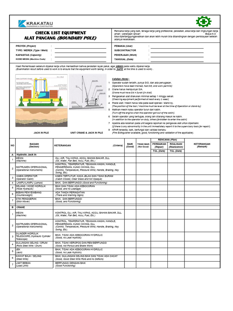 Checklist Inspeksi Peralatan Kerja | PDF