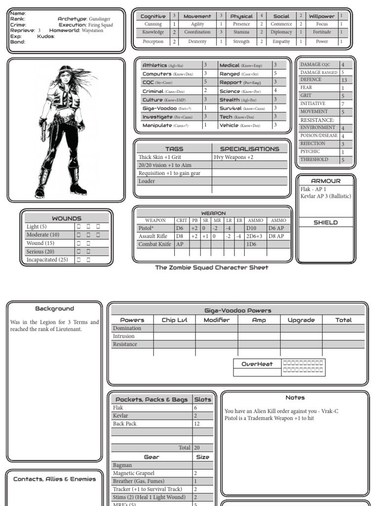 Character Sheet Gunslinger Pdf