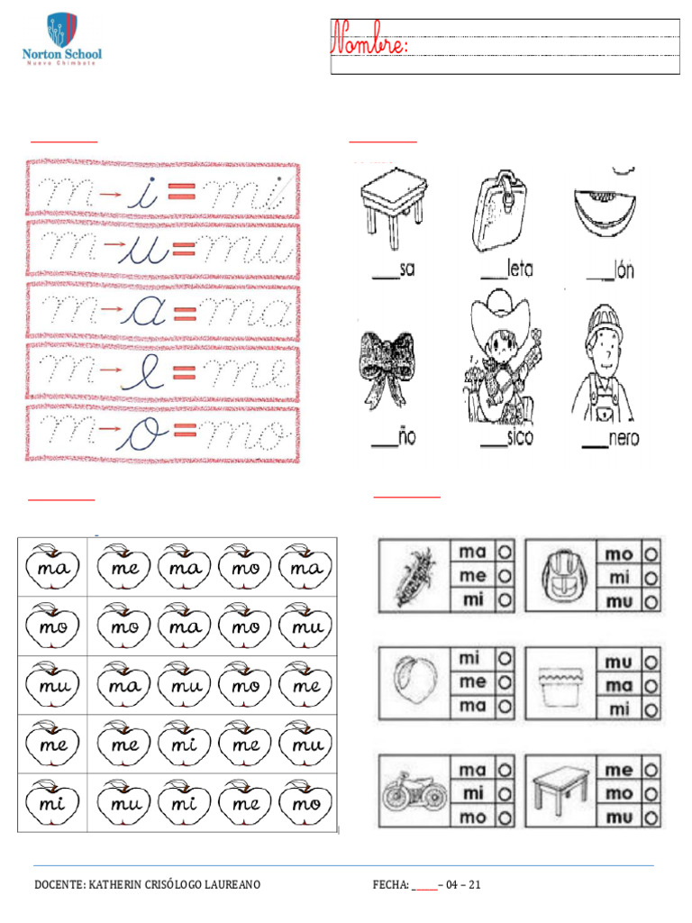 Hoja de Aplicación-SÍlabas Ma , Me, Mi, Mo Mu.docx | PDF