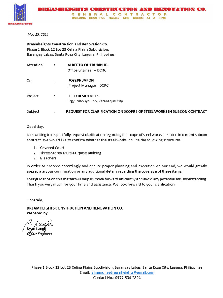 Clarification Request on Steel Works Scope | PDF