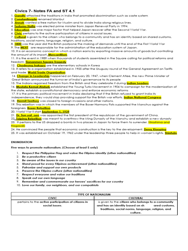 Civics 7 - FA ST 4.1 Notes (2024 - 2025) | PDF | Qing Dynasty