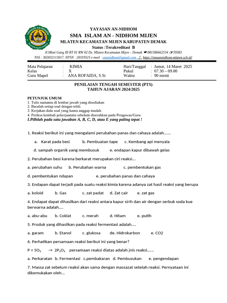 Kimia X Geap Uts | PDF