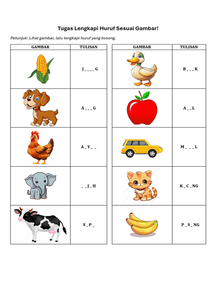Soal PAUD Lengkapi Huruf | PDF