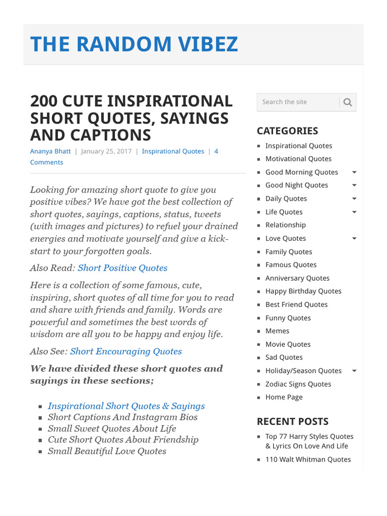 Cute Short Inspirational Sayings | PDF | Love