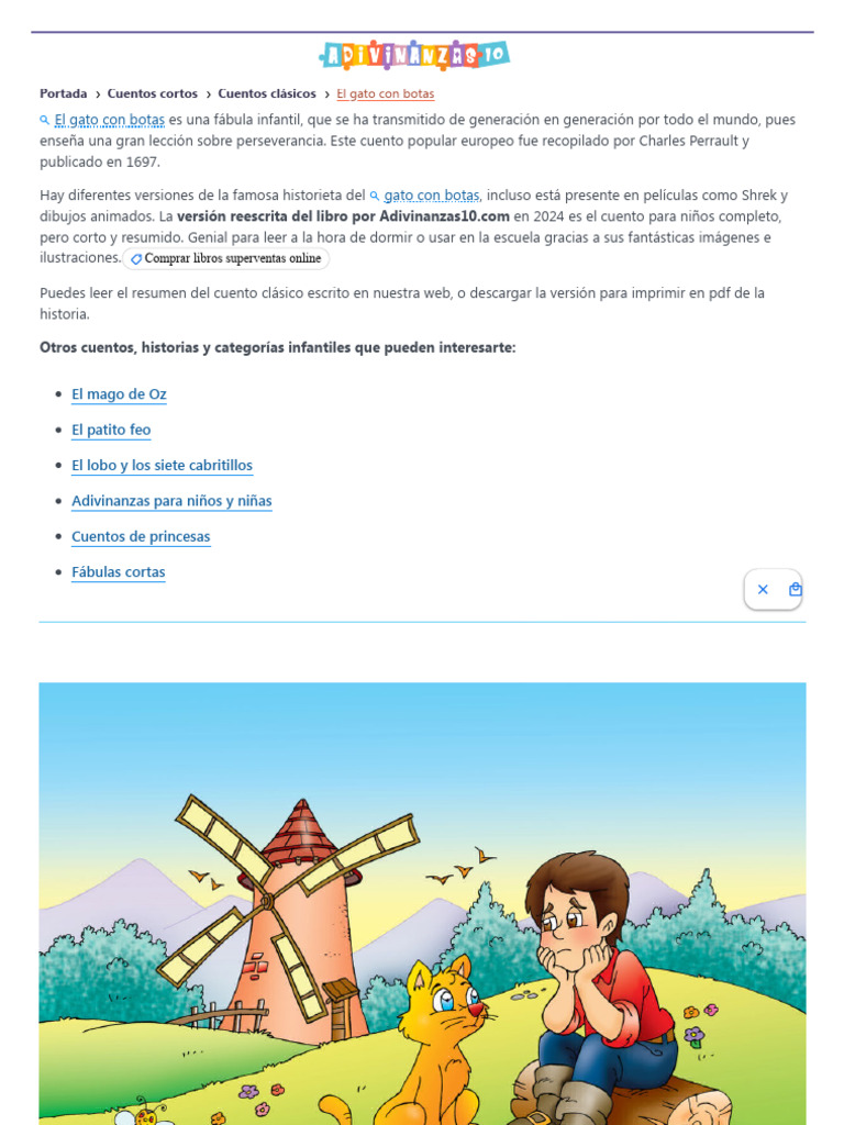 EL GATO CON BOTAS Cuento Corto, Resumen y Completo | PDF