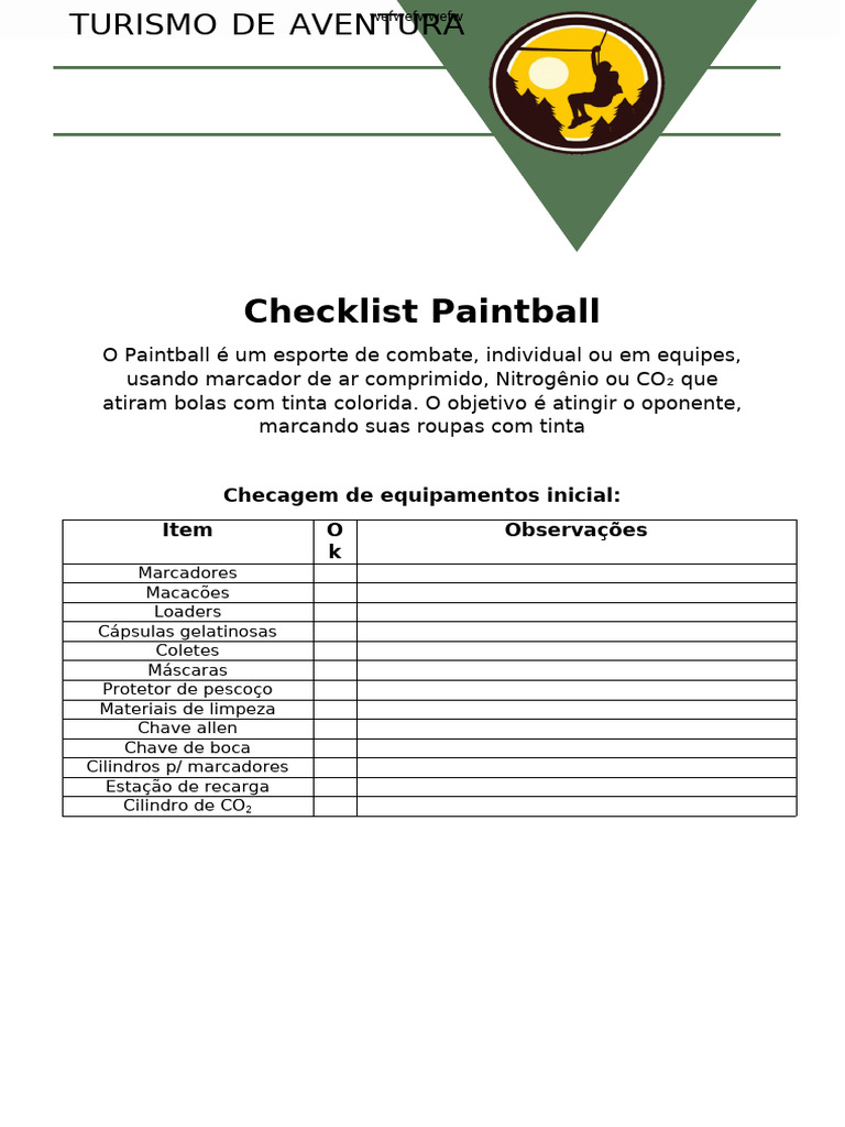 Checklist Completo para Paintball | PDF