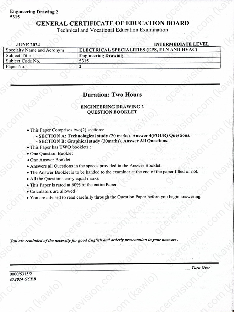 INTERMEDIATE LEVEL 2024 Engineering Drawing 2 | PDF