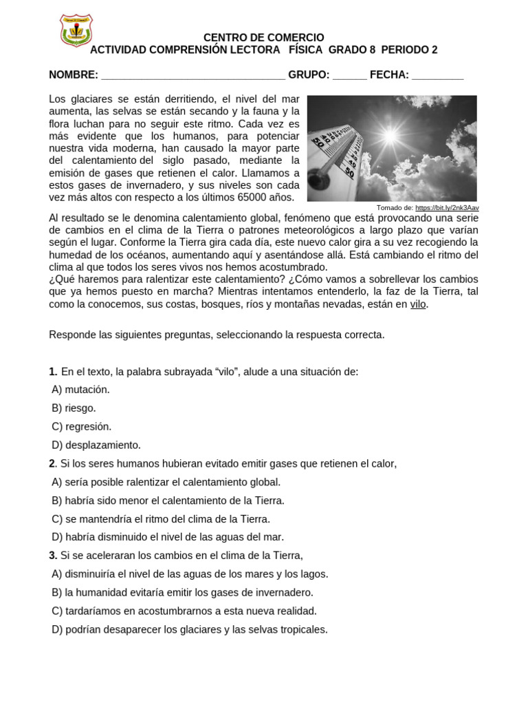 Actividad CL 8 2P | PDF | Cambio climático | Tierra