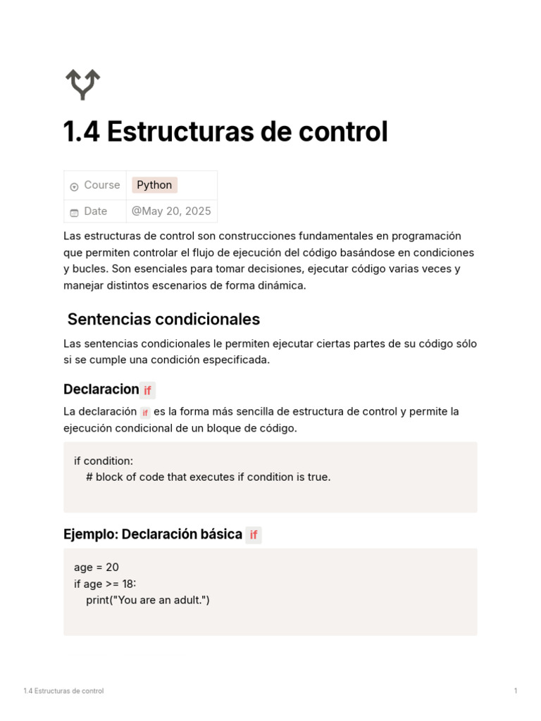 1.4 Estructuras de Control | PDF | Flujo de control | Python (lenguaje de programación)