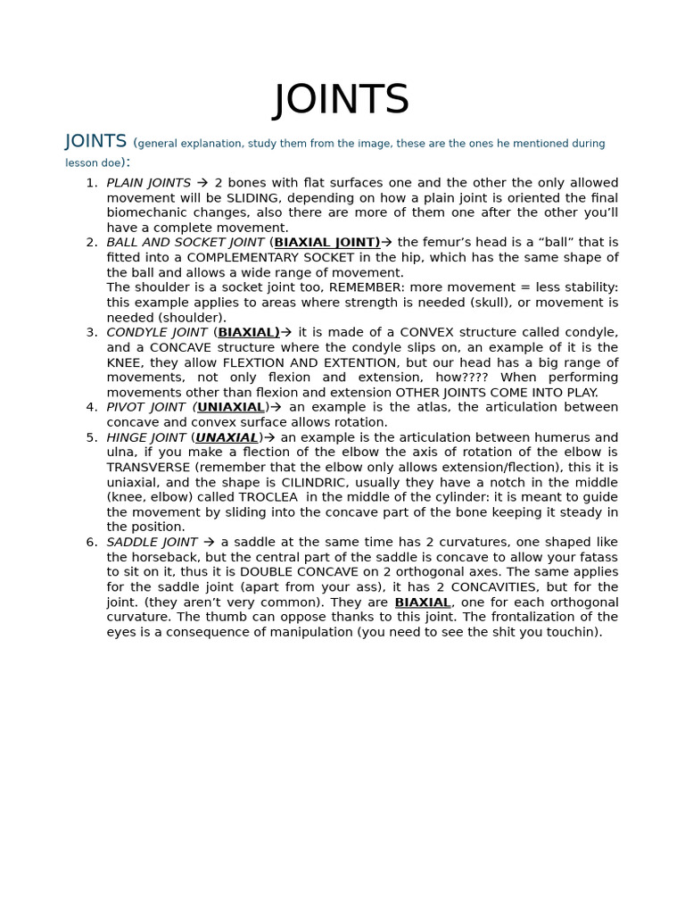 Joint Classification Overview | PDF | Joint | Knee