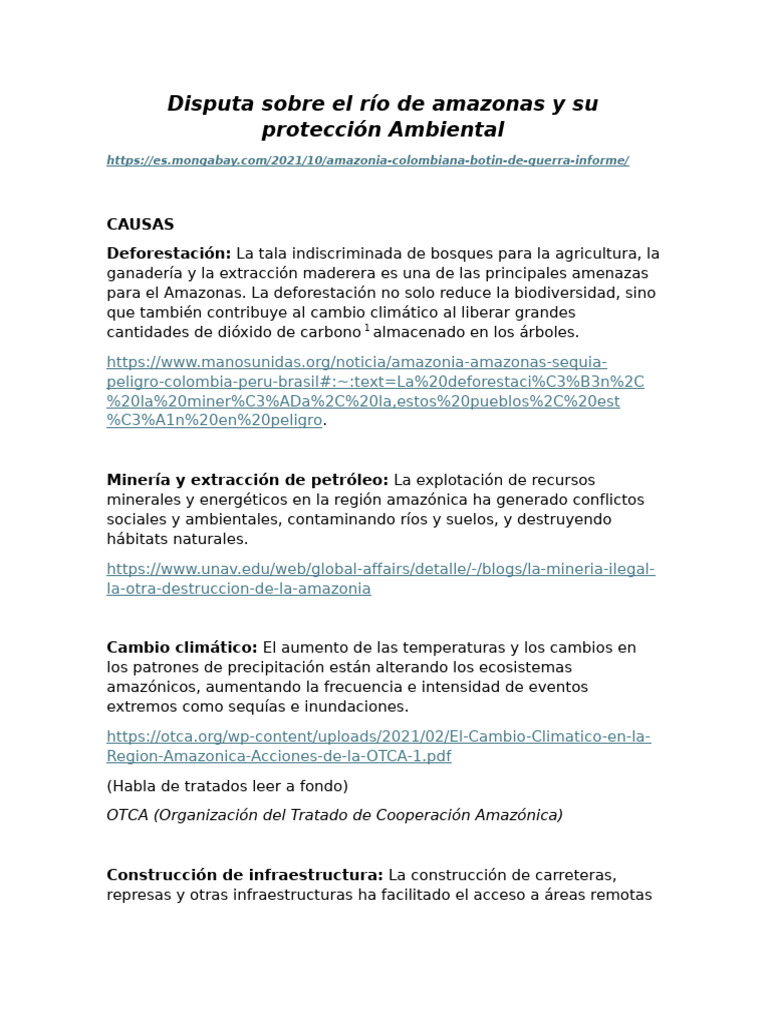 Disputa Sobre El Río de Amazonas y Su Protección Ambiental | PDF ...