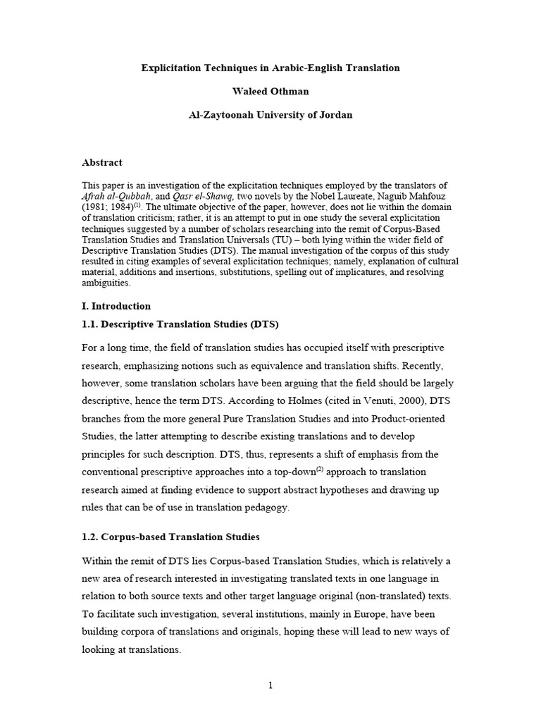 Explicitation Techniques in Arabic English Translation Compress | PDF ...