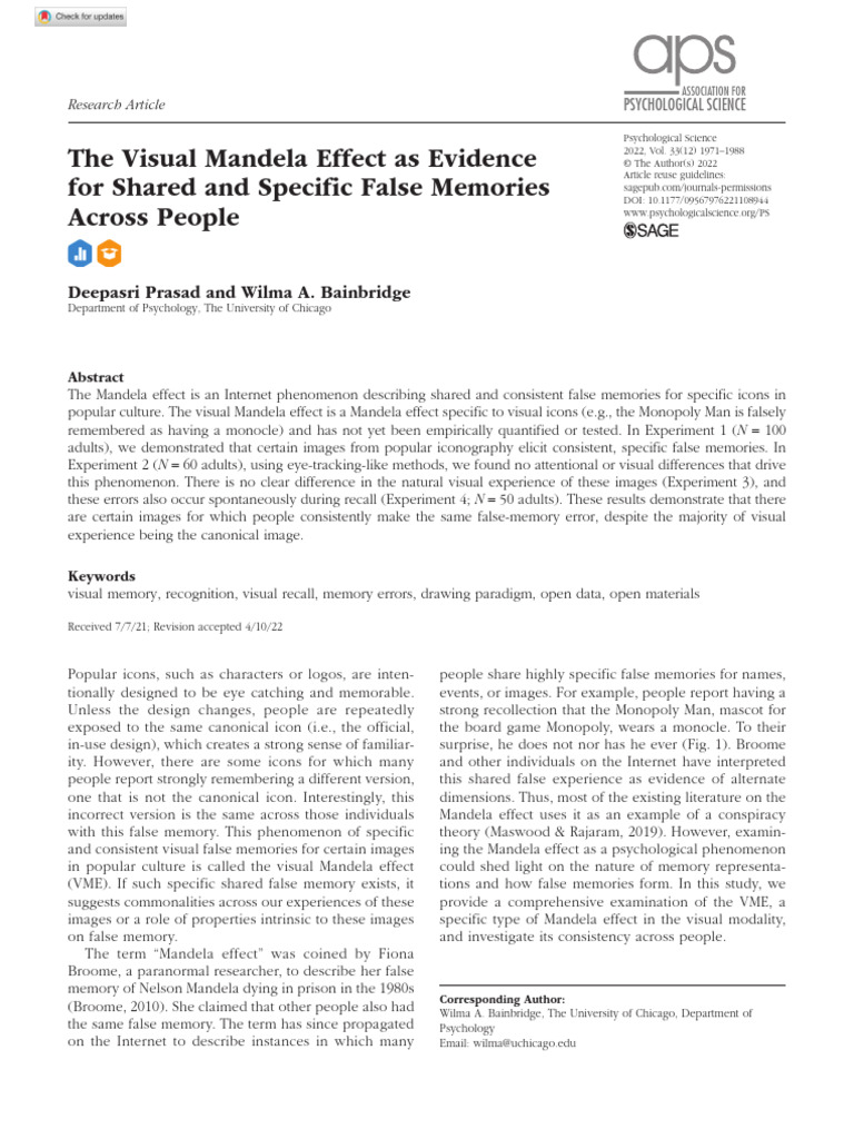 Visual Mandela Effect: Shared False Memories | PDF | Memory | Recall ...
