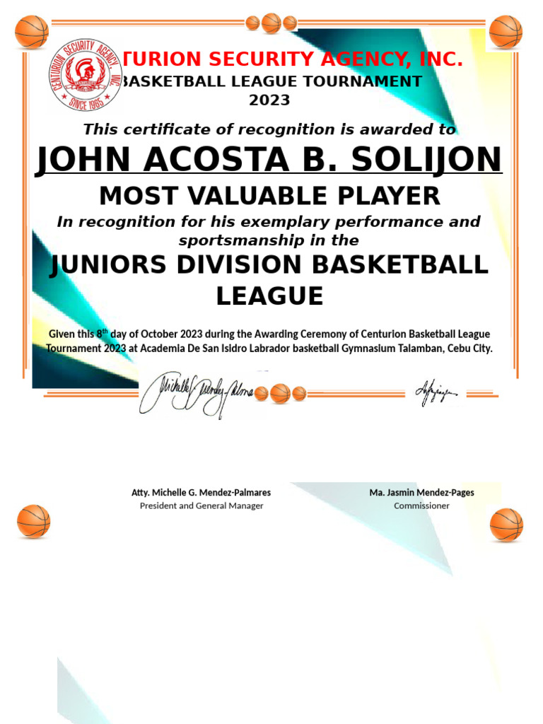 MVP Certificate Juniors Division | PDF