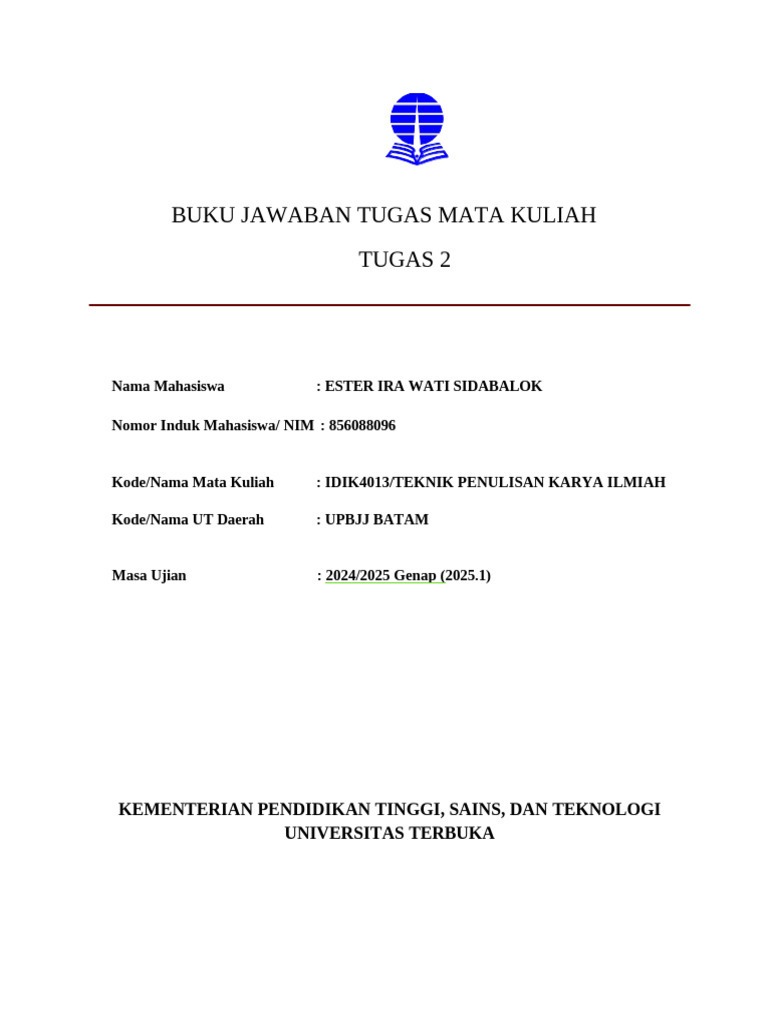 Jawaban Tugas Mata Kuliah 2 -Idik 4013 | PDF