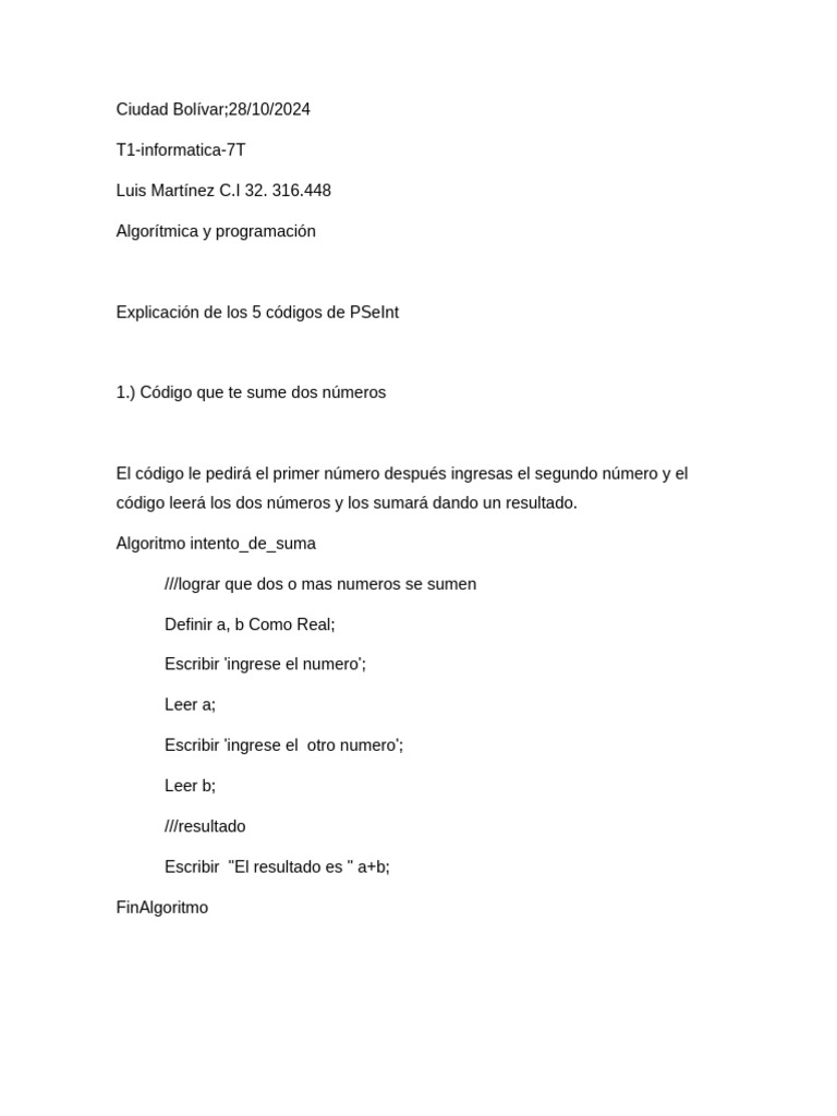 Códigos PSeInt para Algoritmos Básicos | PDF | Programación de ...