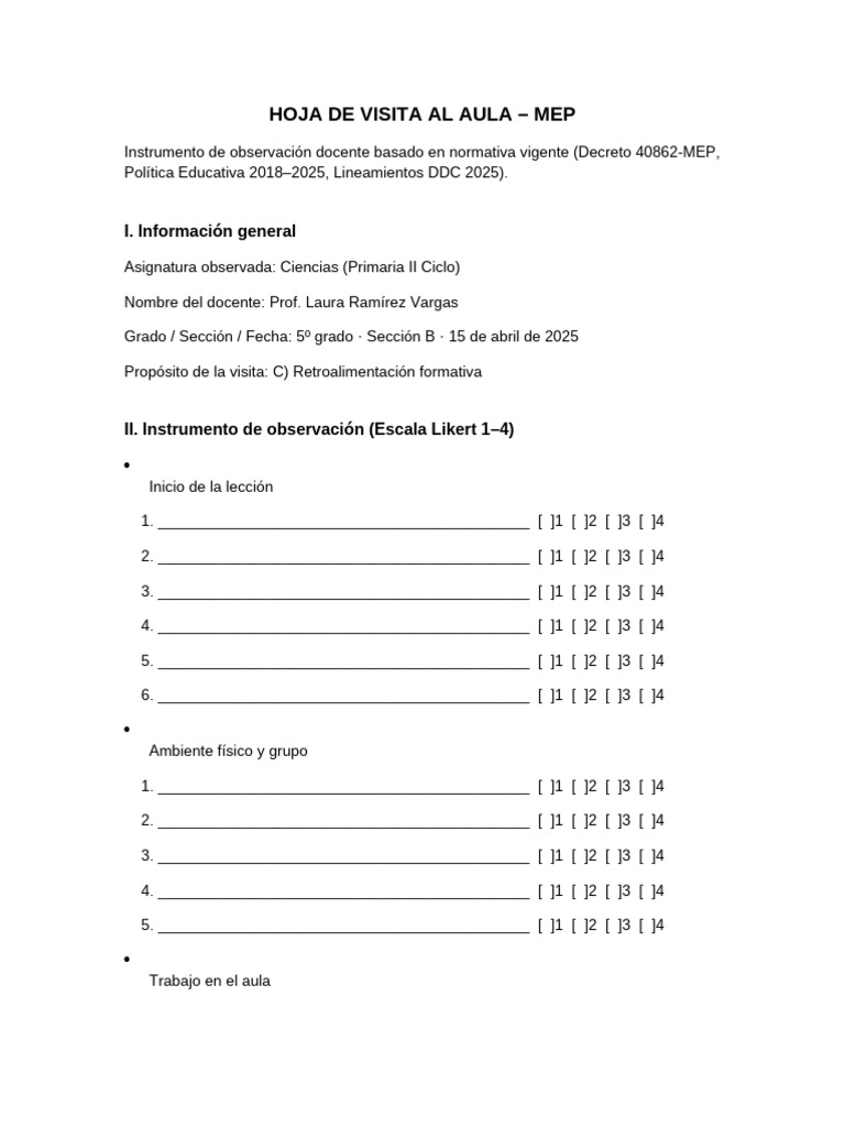 Observación Docente en Ciencias Primaria | PDF
