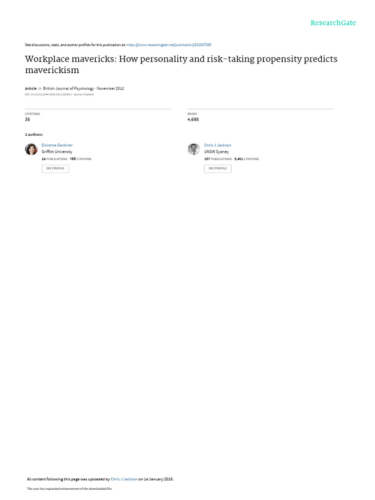 Elliroma Maverixks 2011 BJP | PDF | Extraversion And Introversion | Behavioural Sciences