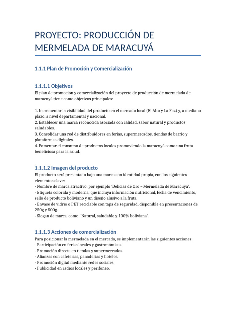 Proyecto Mermelada Maracuya | PDF