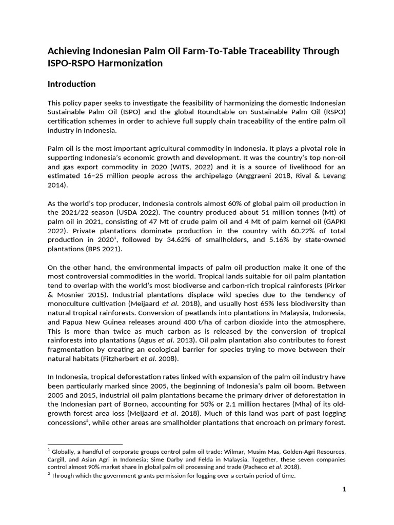 Book Chapter - IsPO-RSPO Harmonization For Full Palm Oil Traceability | PDF | Palm Oil | Forest ...