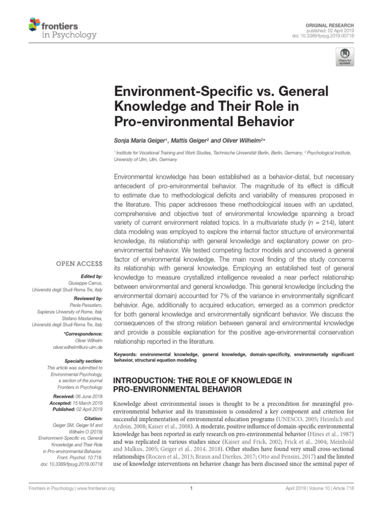 Geiger S M - 2019 - Environment-Specific vs. General Knowledge and Their Role in Pro ...