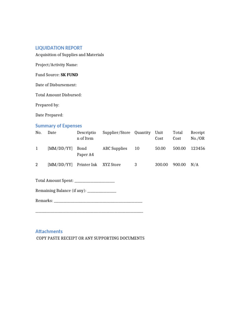 Liquidation Report Supplies | PDF