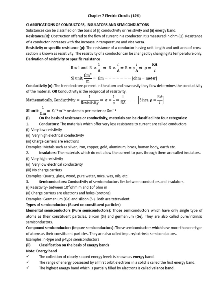 Chapter 7 Electric Circuits-Final | PDF | Semiconductors | Electrical Resistivity And Conductivity