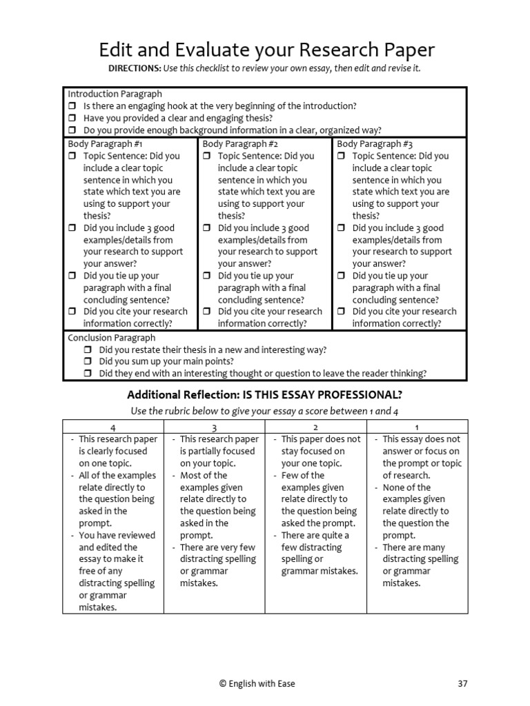 Research Paper Editing Checklist | PDF | Paragraph | Essays
